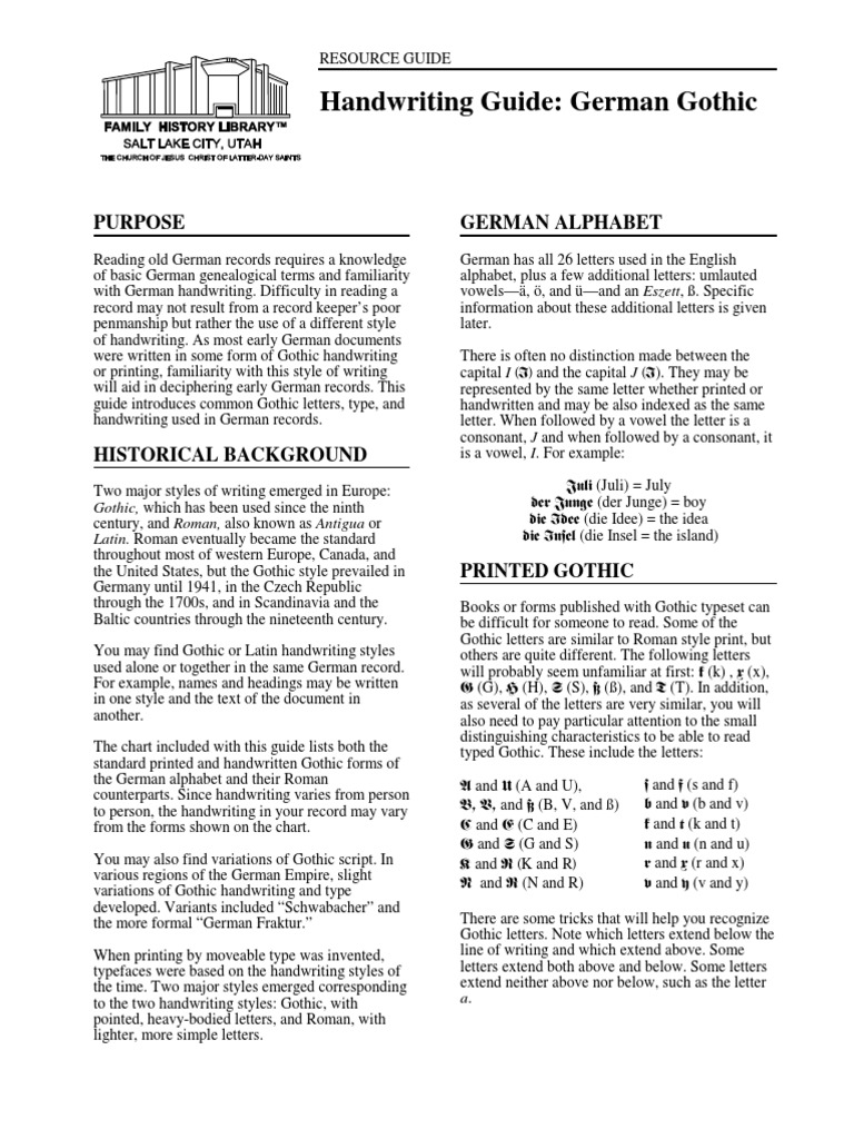 Handwriting Guide: German Gothic | PDF | Symbols | Collation