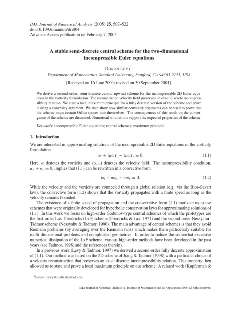 A Stable Semi-Discrete Central Scheme For The Two-Dimensional Incompressible Euler Equations ...