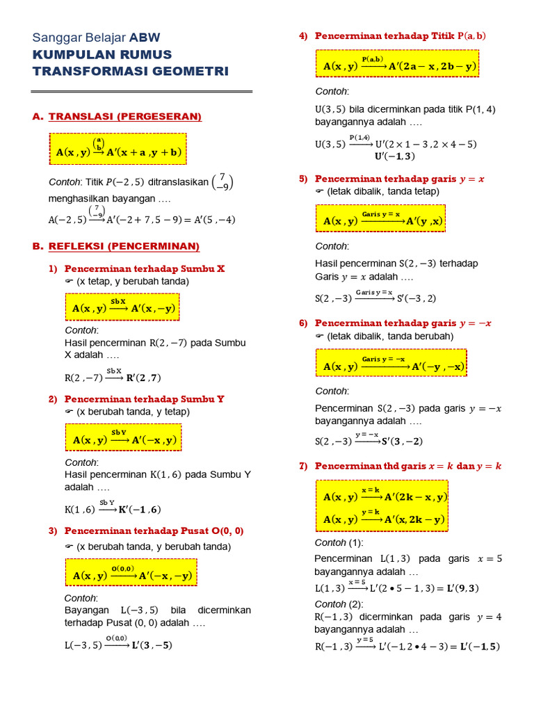 Rumus Transformasi Geometri Lengkap | PDF