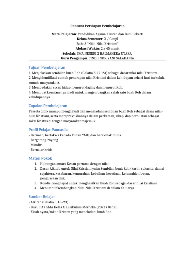 Rpp Pak Kelas x Bab 3 | PDF