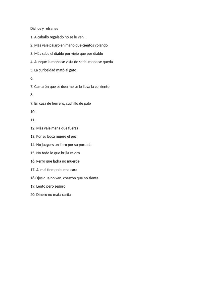 Dichos y Refranes - Actividad | PDF