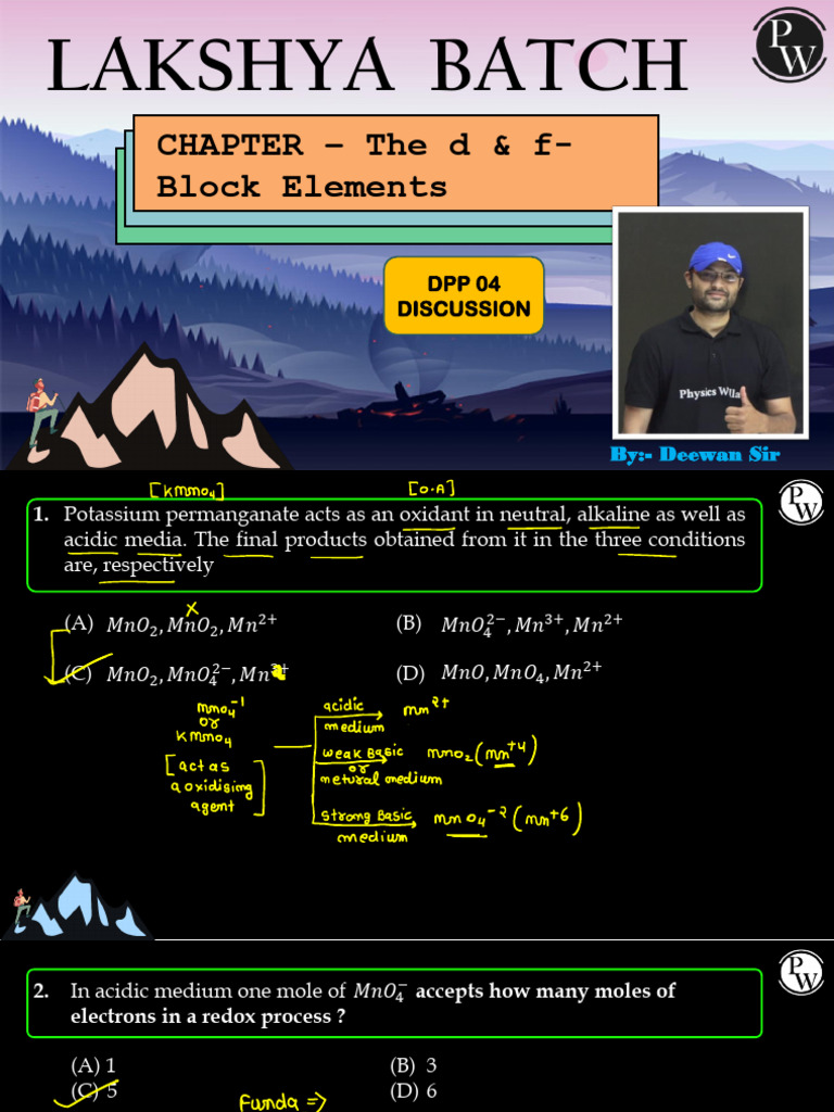 D and F Block Elements DPP 04 Solution Notes | PDF