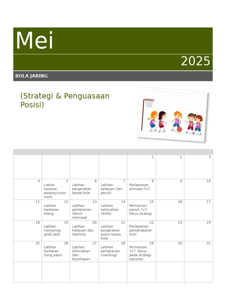 Jadual Latihan Bola Jaring | PDF