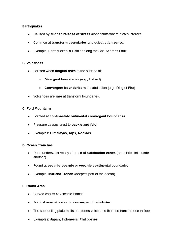 How Plate Tectonics Creates Various Features | PDF