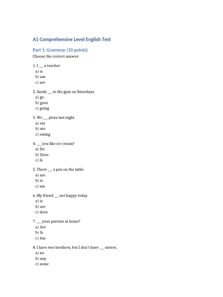 A1 English Test: Grammar, Vocabulary, Listening | PDF | Chess Openings ...