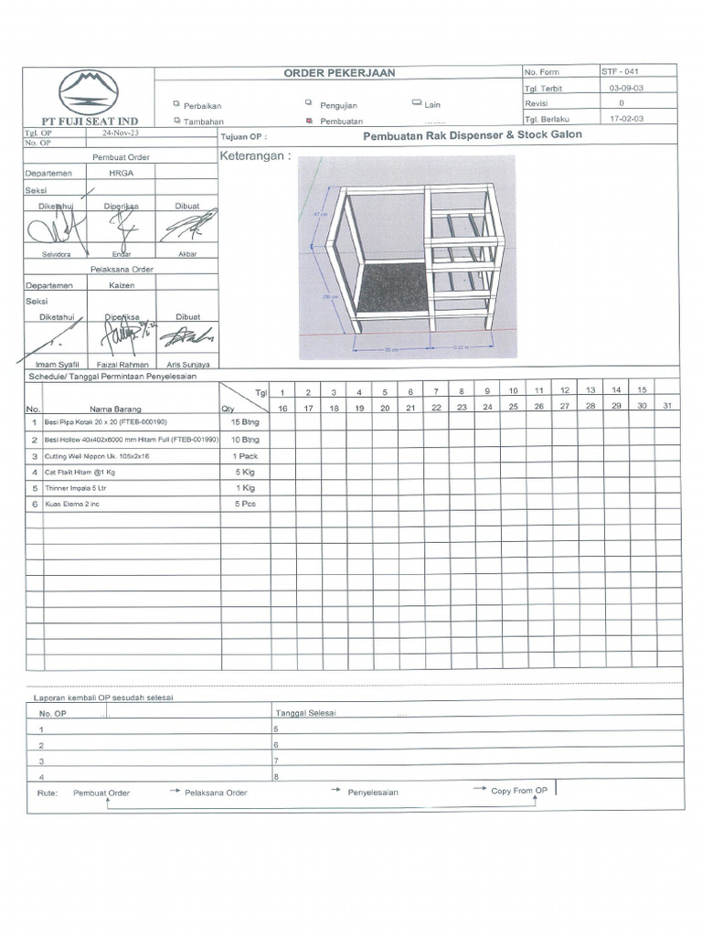 Form Pembuatan Rak Dispenser (24.11.23) .Signed | PDF