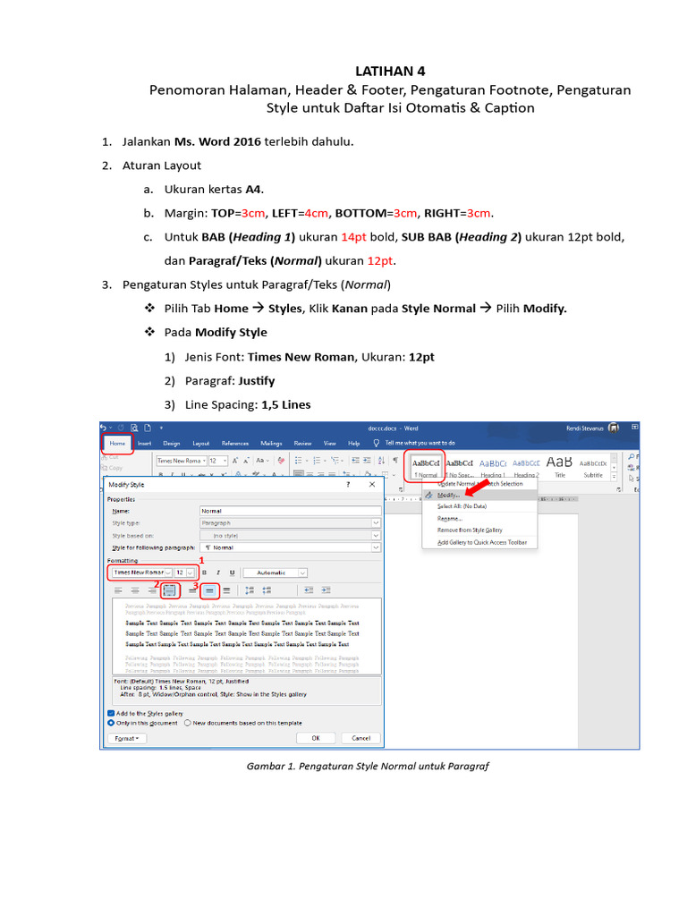 Ms. Office Word 2016 (Latihan 4) - Penomoran Halaman, Header Footer ...