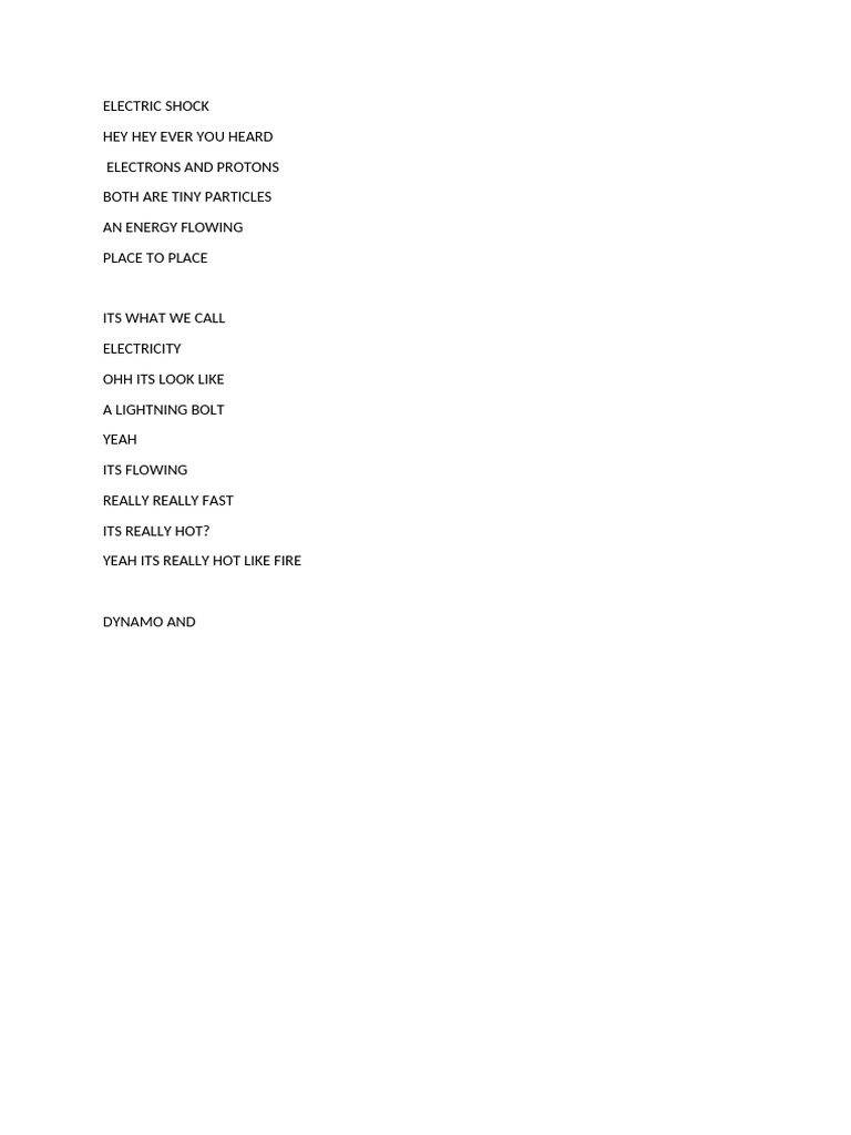 Electric Shock Lyric Action Song | PDF