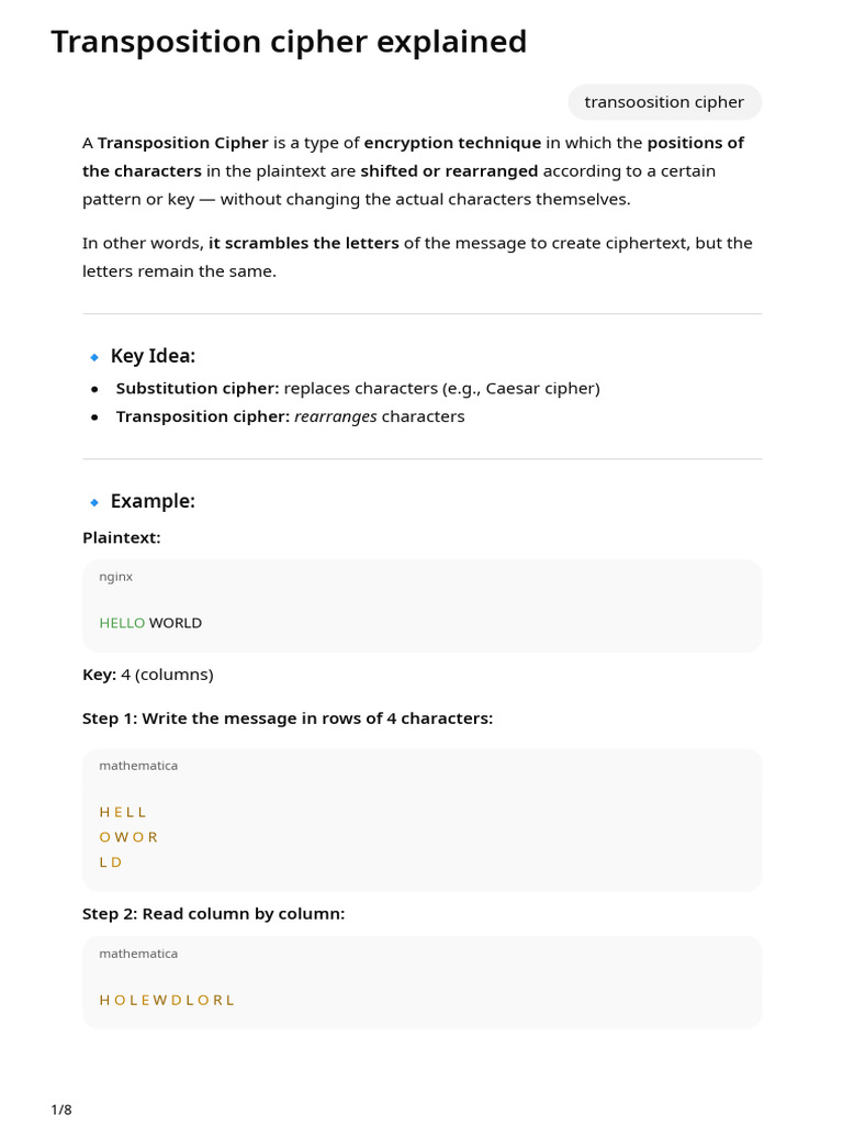 Transposition Cipher Explained | PDF | Secrecy | Cyberwarfare