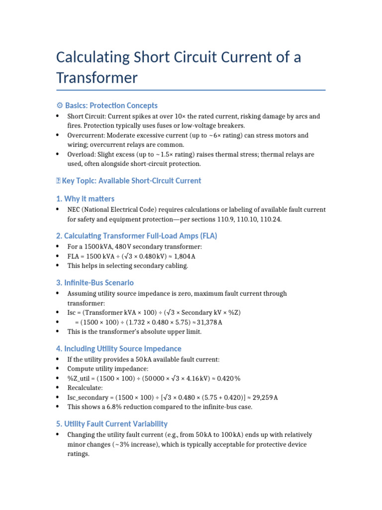 Short Circuit Current Calculation Guide | PDF | Transformer | Electronics
