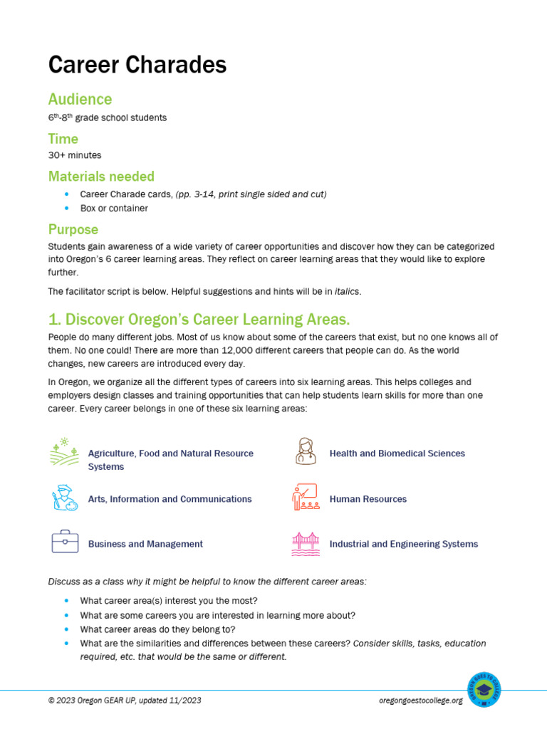 Career Charades Activity Guide | PDF | Agriculture | Sales