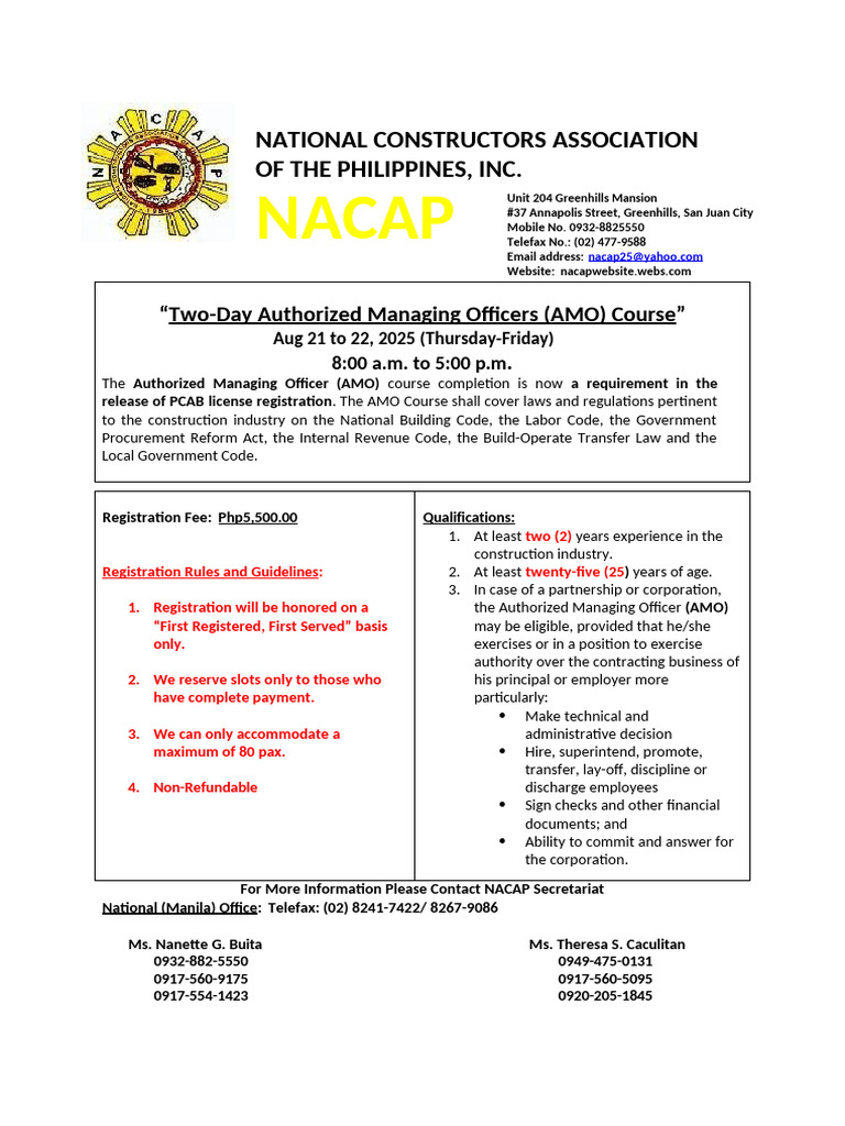 NACAP AMO Registration Form | PDF
