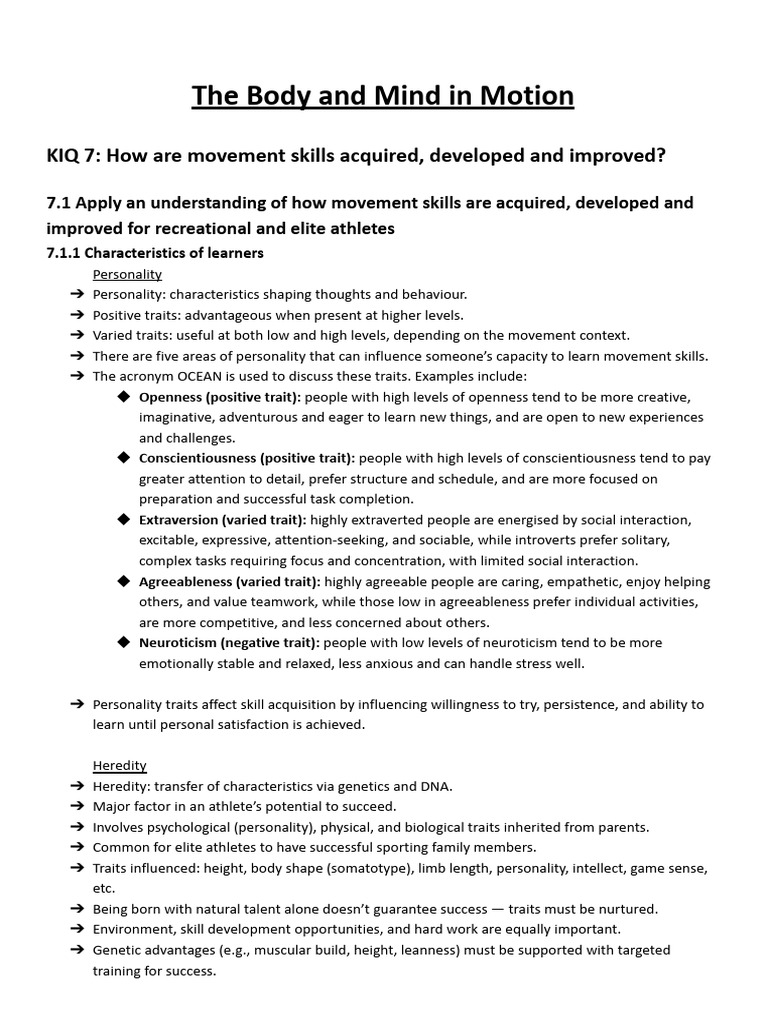Health & Movement Science Preliminary Summary | PDF | Learning ...