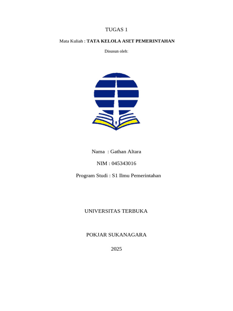 Tugas1 - Tata Kelola Aset Pemerintahan - Gathan Altara - 045343016 | PDF