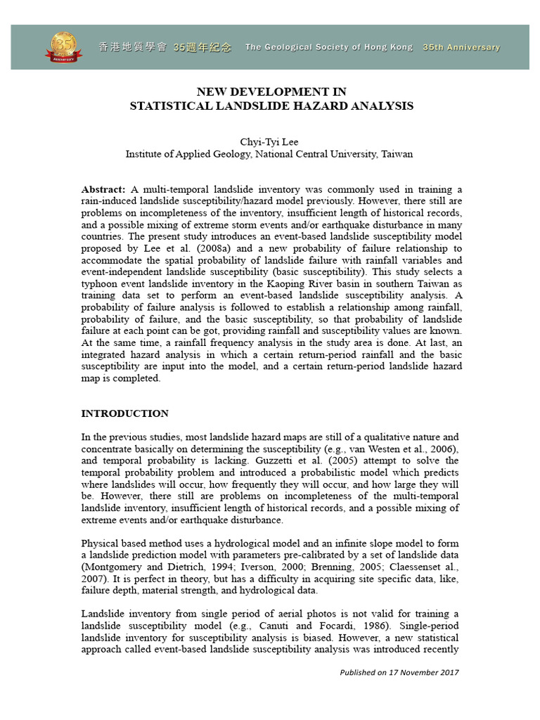 New Development in Statiscal Landscape Hazard Analysis | PDF ...