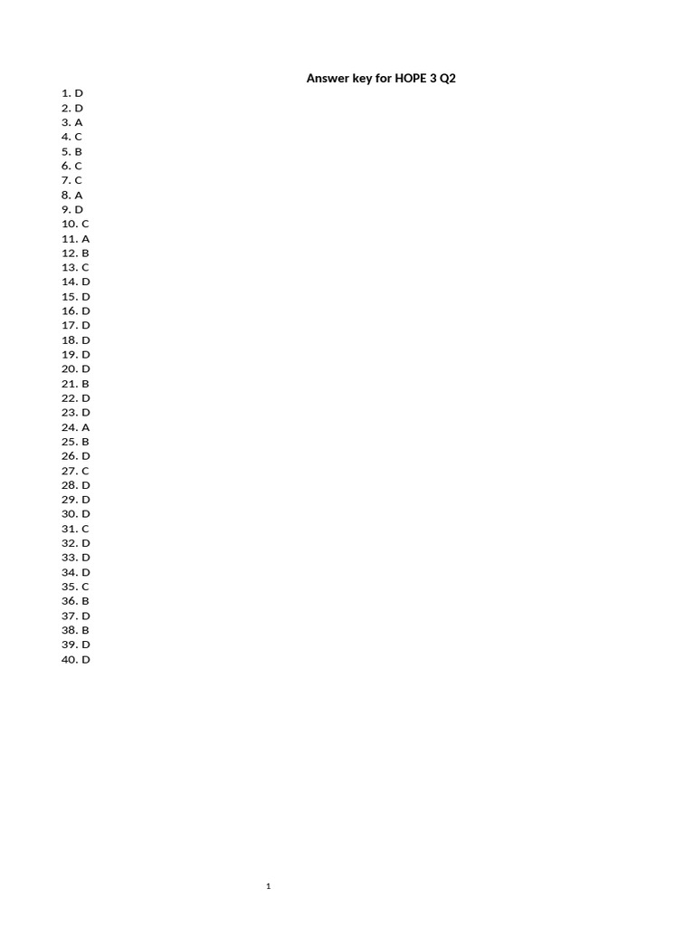 Hope g12 q2 Answer Key | PDF