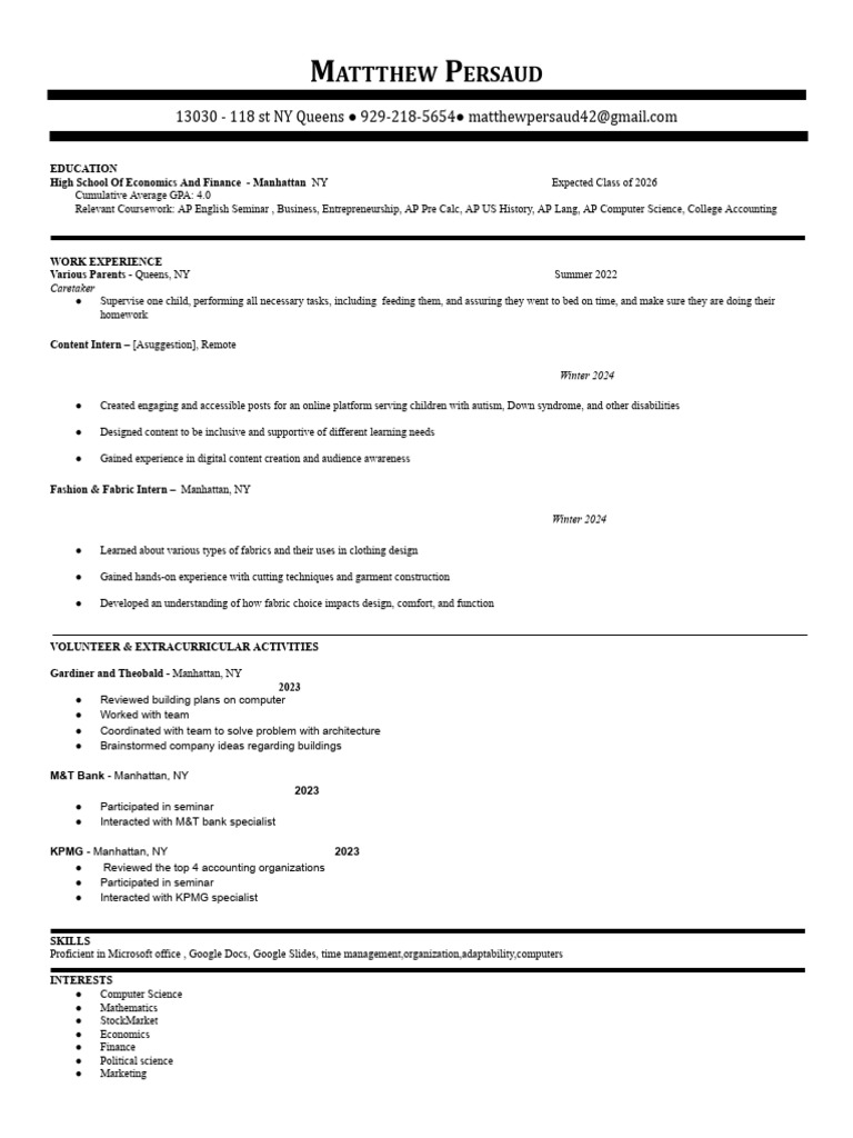 Matthew Persaud Professinal Resume | PDF