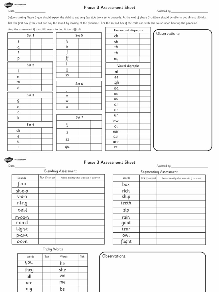 Phase 3 Assessment Sheets | PDF