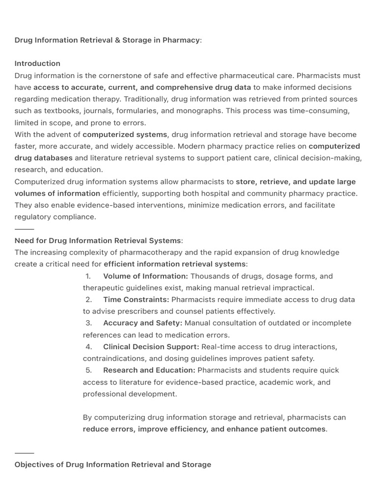 Drug Information Retrieval & Storage in Pharmacy | PDF | Pharmacy ...