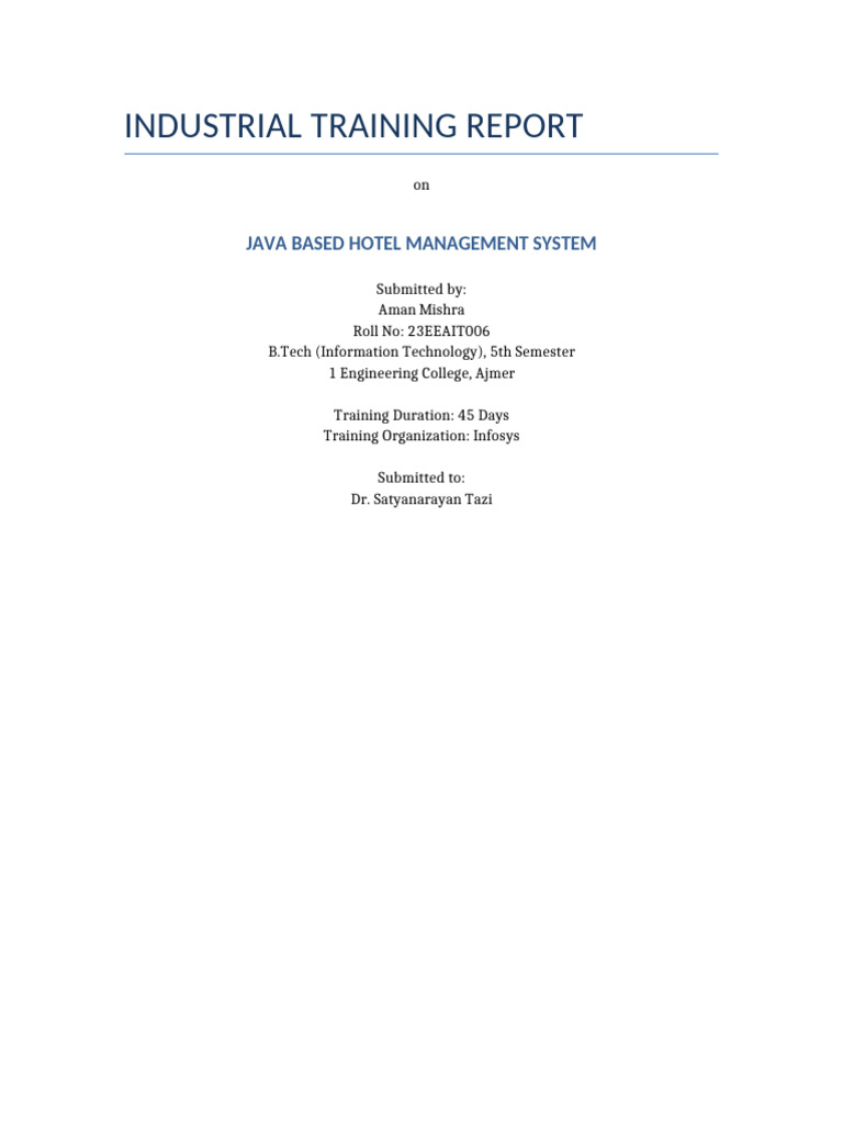 Java Hotel Management Report AmanMishra | PDF | Databases | Unified ...