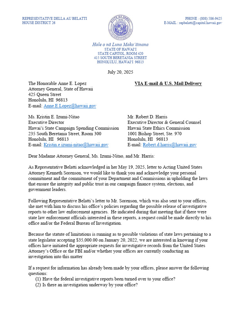 Letter to attorney general (July 20, 2025) | PDF | Justice | Crime ...