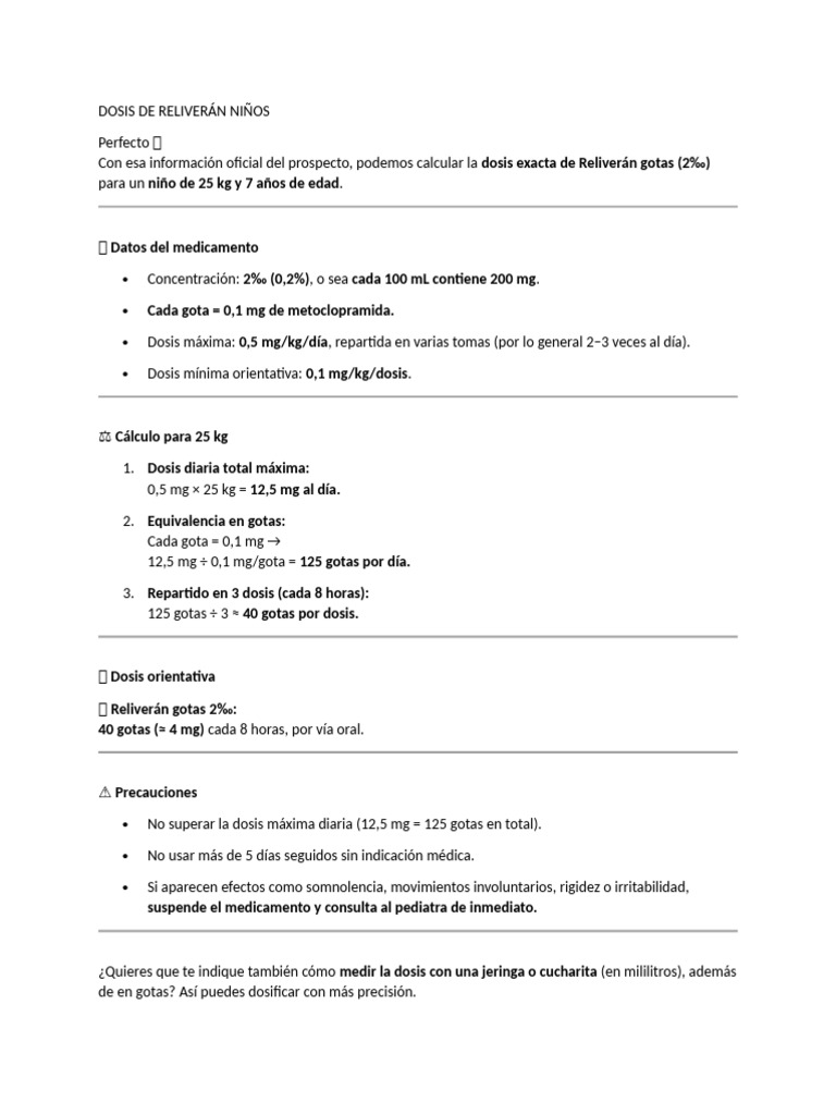 Dosis de Reliverán en Niños | PDF