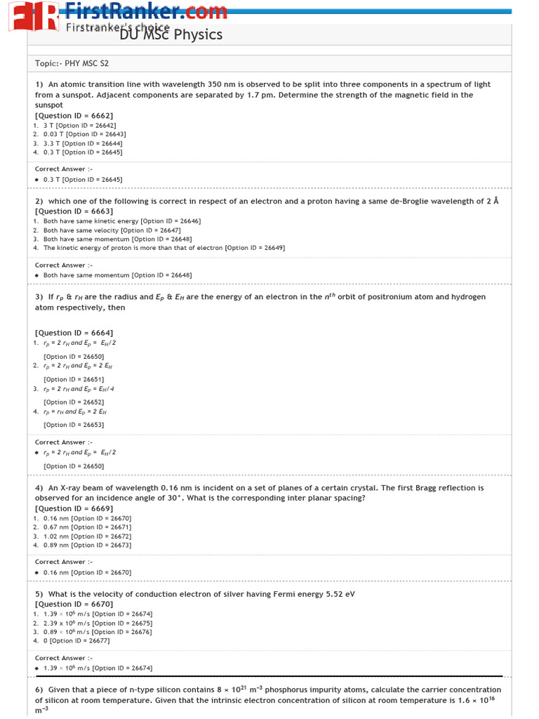 Duet Msc Physics 2020 | PDF | Electrical Engineering | Quantity