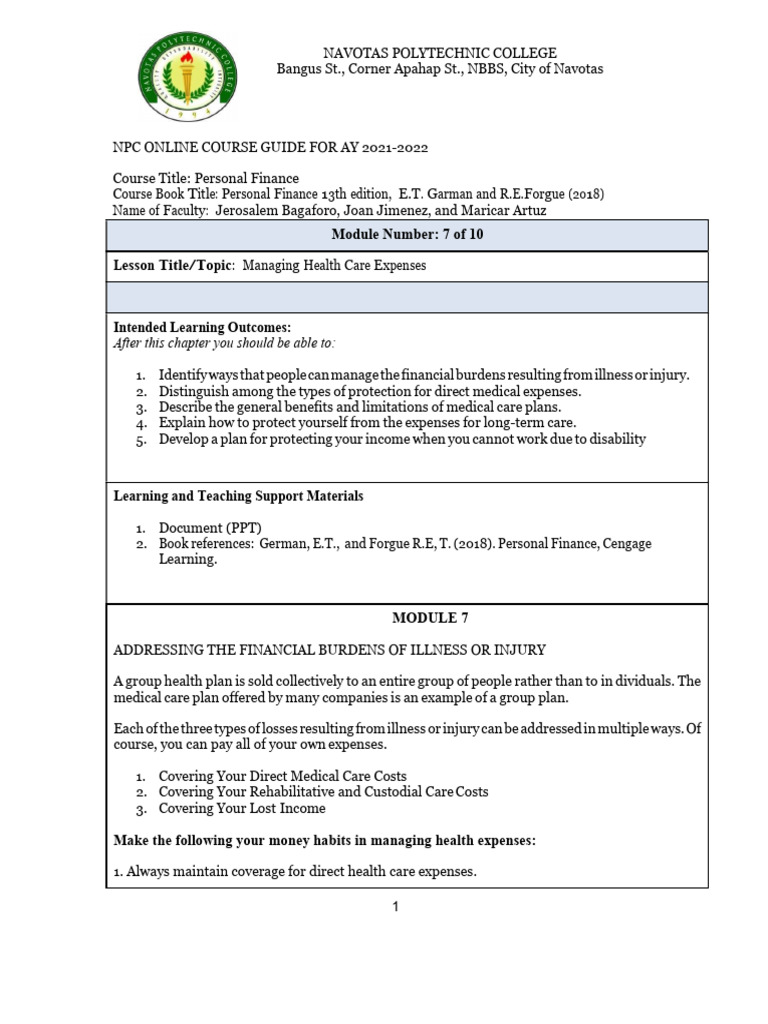 Managing Health Care Expenses Guide | PDF | Health Maintenance ...