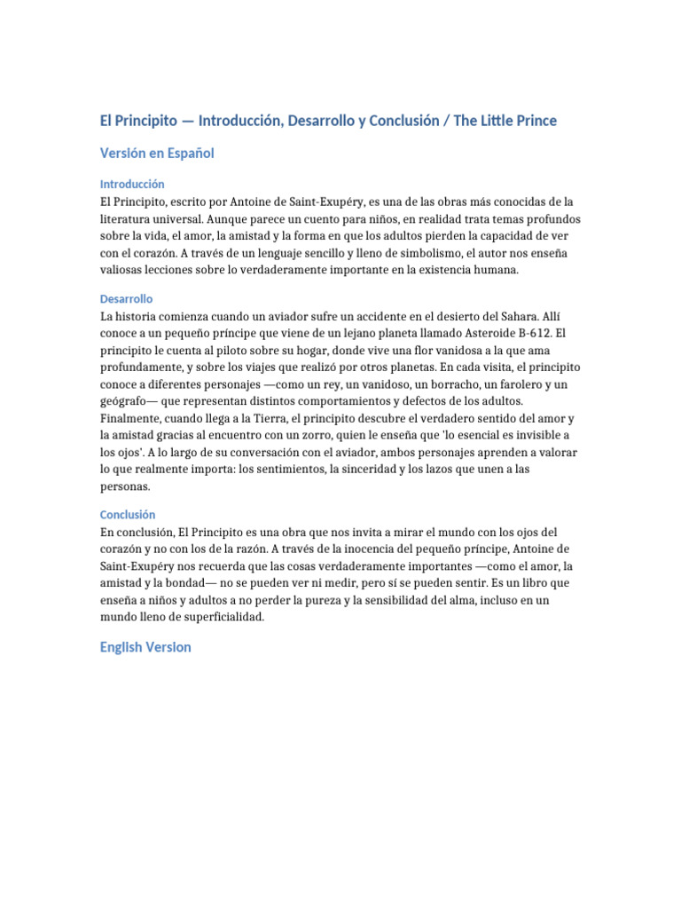 El Principito Resumen | PDF | El Principito