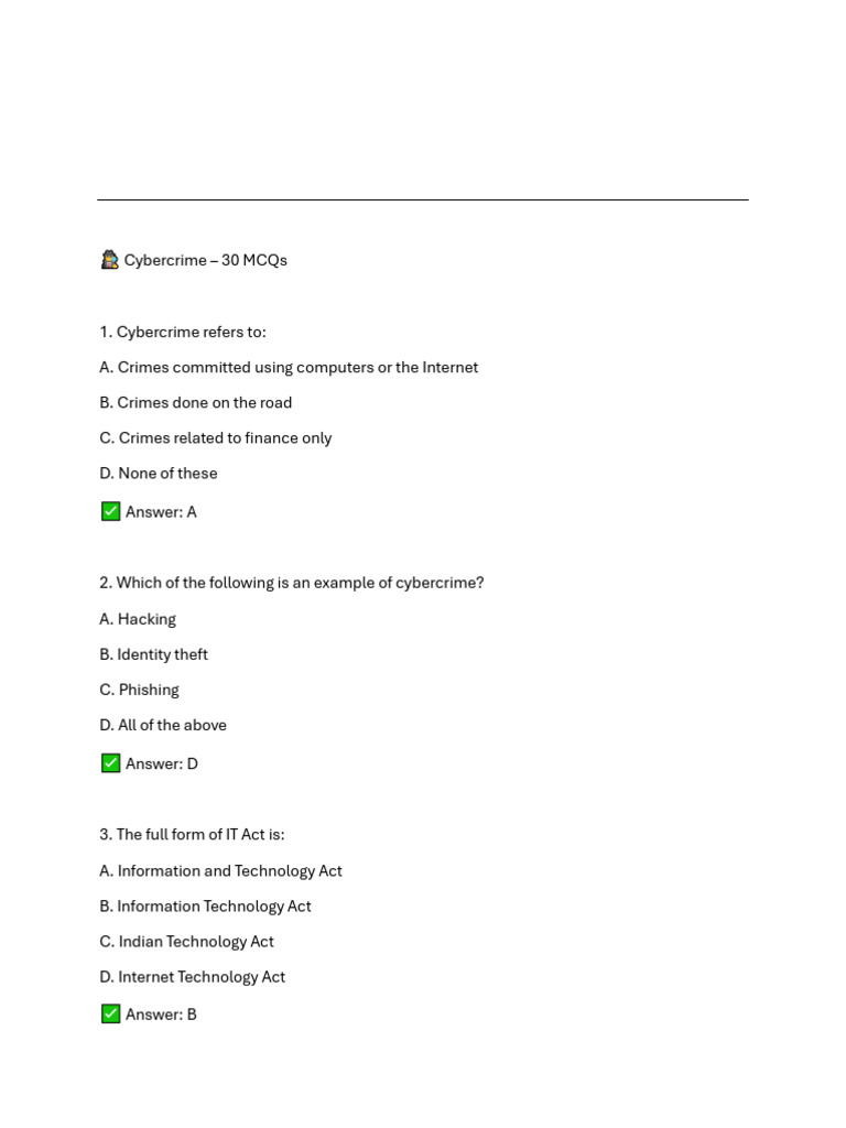 Questions on Cybercrime | PDF | Cybercrime | Phishing