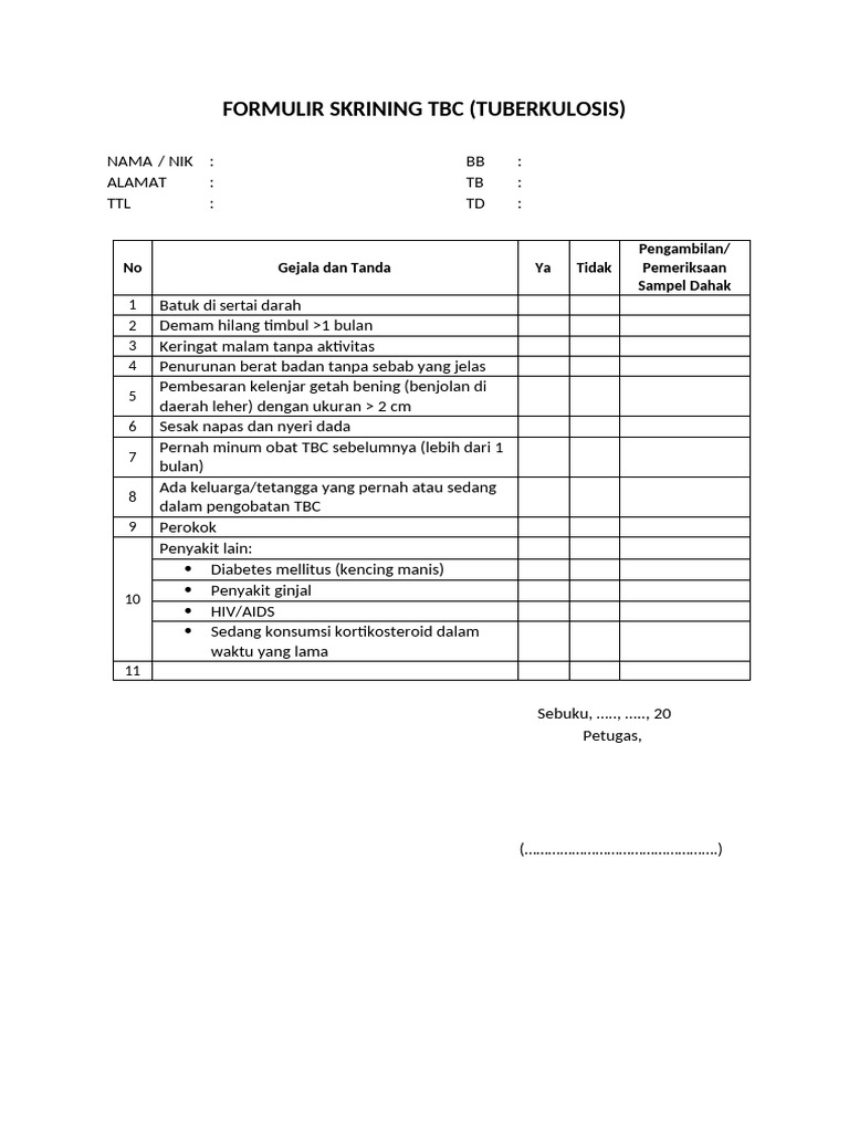 Formulir Skrining TBC Lengkap | PDF