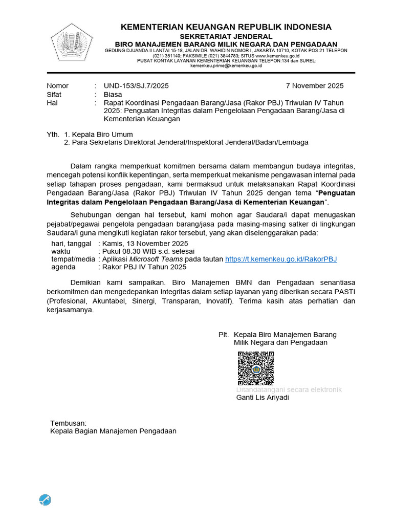 Rakor PBJ IV 2025: Penguatan Integritas | PDF