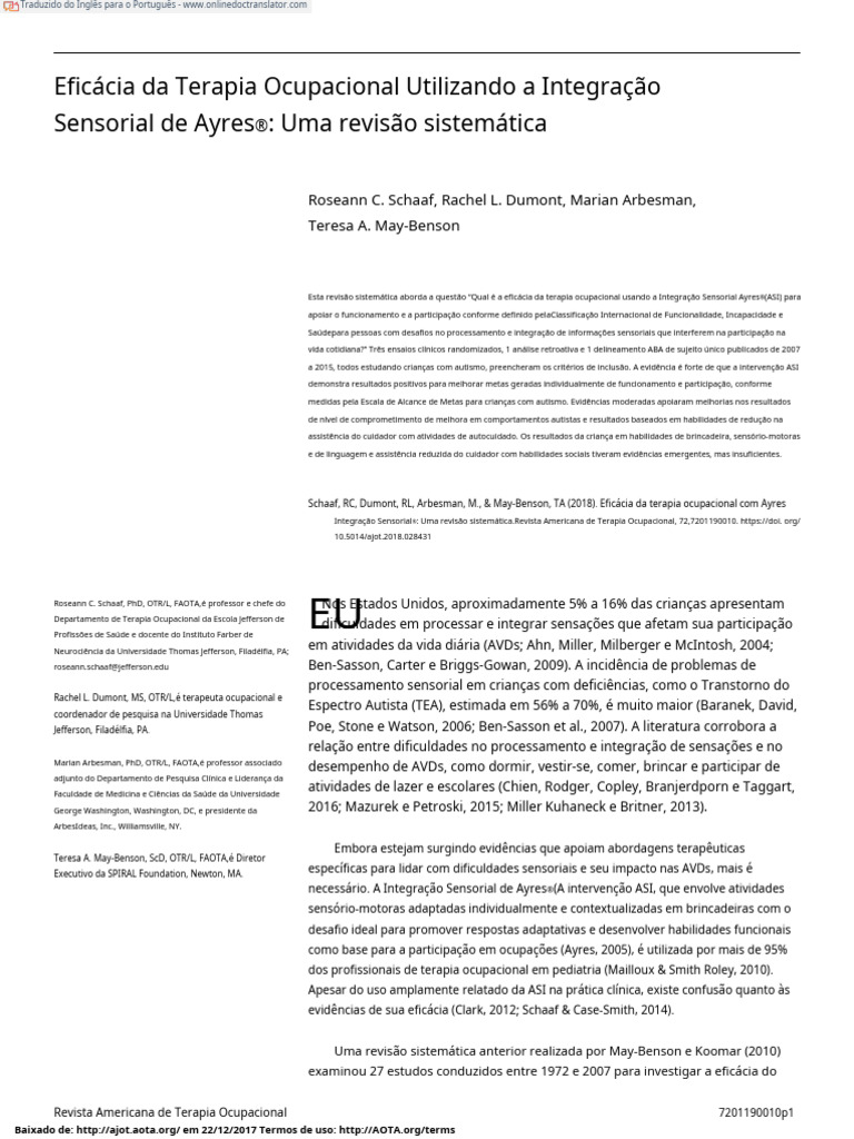 Eficácia da Integração Sensorial Ayres® | PDF | Análise sistemática ...