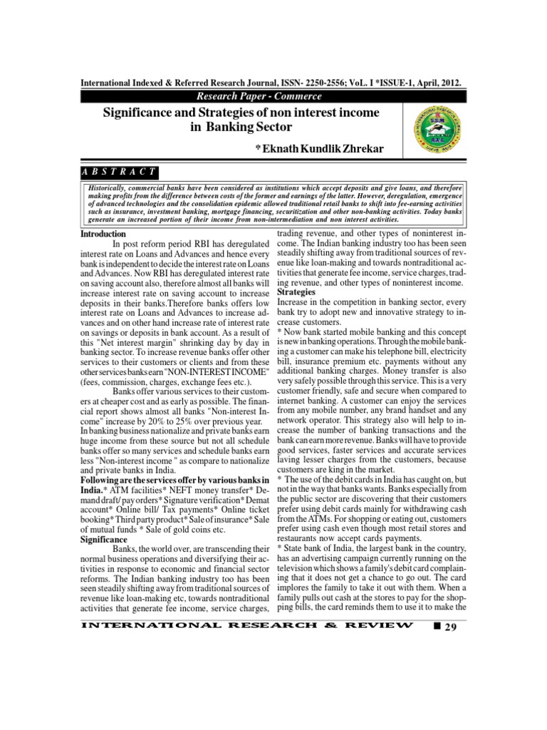 Significance and Strategies of Non Interest Income in Banking Sector ...