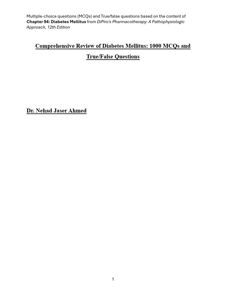 Diabetes Mellitus - Questions | PDF | Diabetes | Glycated Hemoglobin
