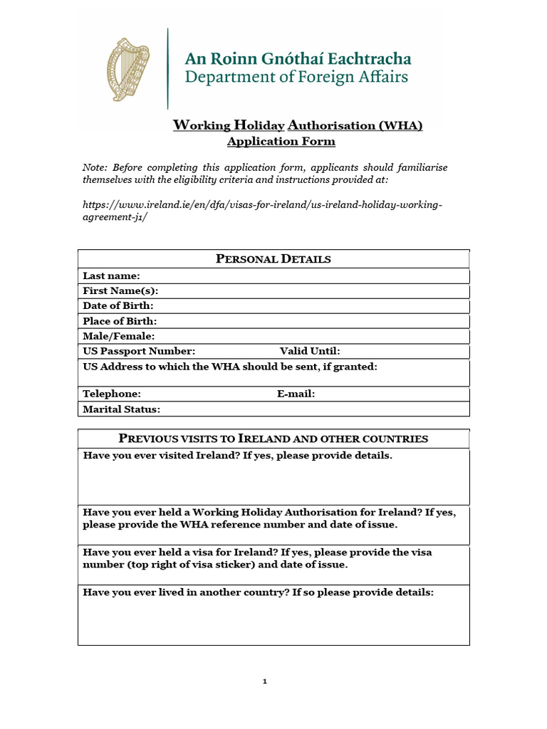 WHA Application Form for US Citizens | PDF | Travel Visa