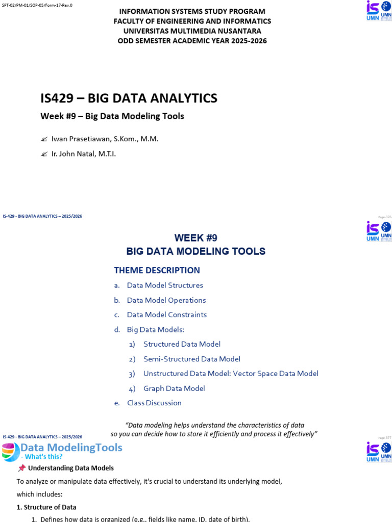Materi IS429 M09 BDA Big Data Modeling Tools Gsl2025 2026 | PDF | Relational Model | Relational ...