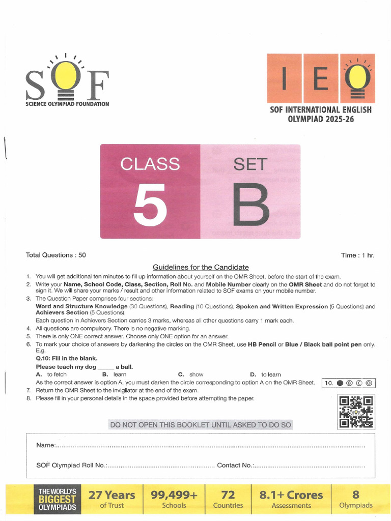 IEO Class5 2025-26 Set-B | PDF | Disneyland