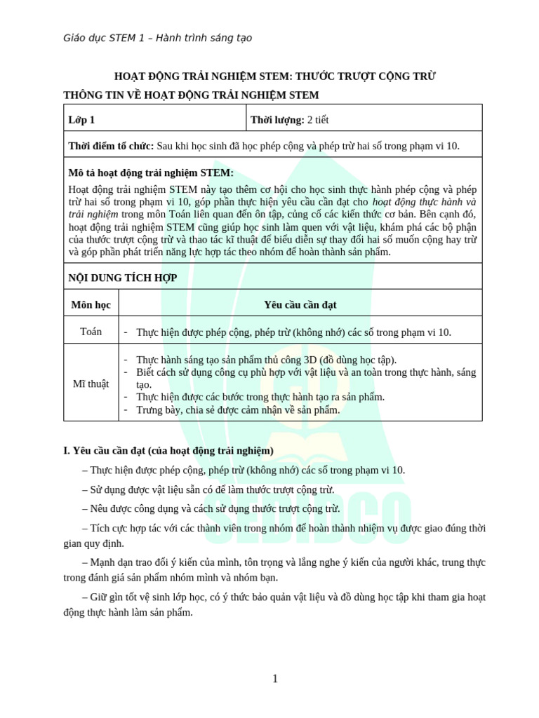 KHBD STEM 1 - Thư C Trư T C NG TR | PDF
