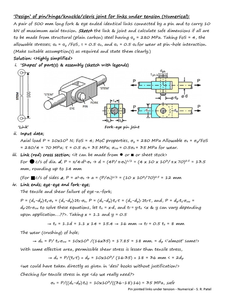 Pin Joint for the Links Under Tension Num 2024 | PDF | Bending | Stress ...
