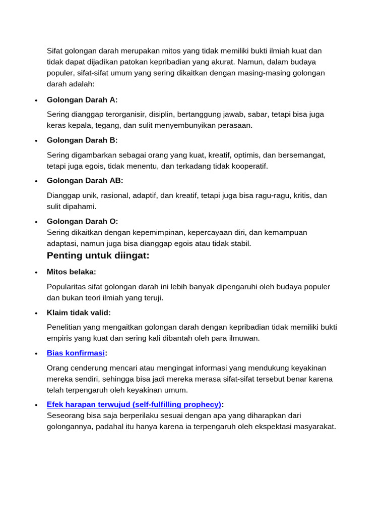 Mitos Sifat Golongan Darah dan Kepribadian | PDF
