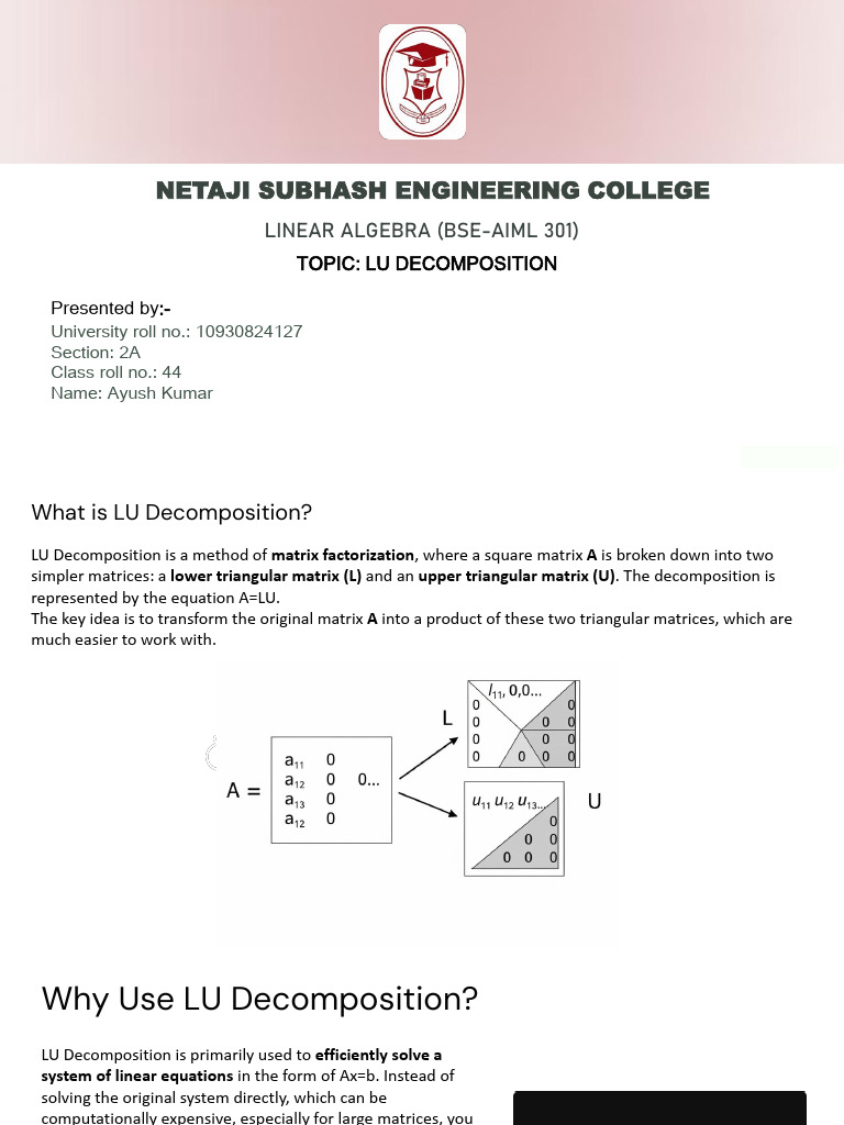 LU Decomposition in Linear Algebra | PDF | Matrix (Mathematics ...