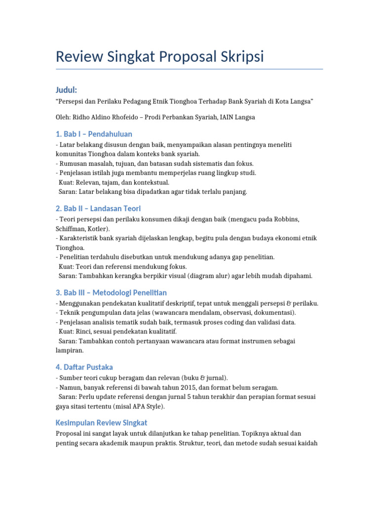 Review Proposal Skripsi Bank Syariah Tionghoa | PDF
