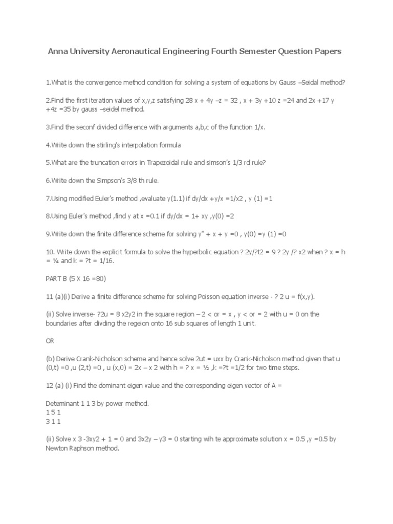 Anna University Aeronautical Engineering Fourth Semester Question ...