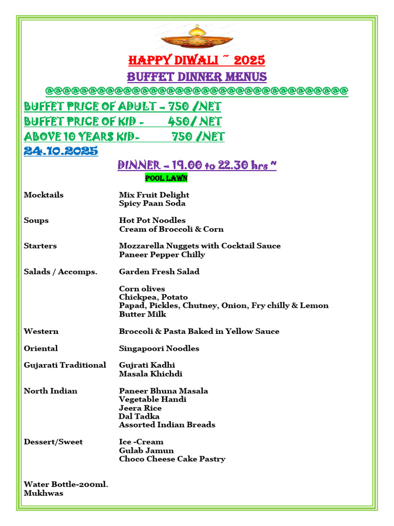 Dinner Buffet Menu - 24 Oct.25 - Pool Lawn | PDF