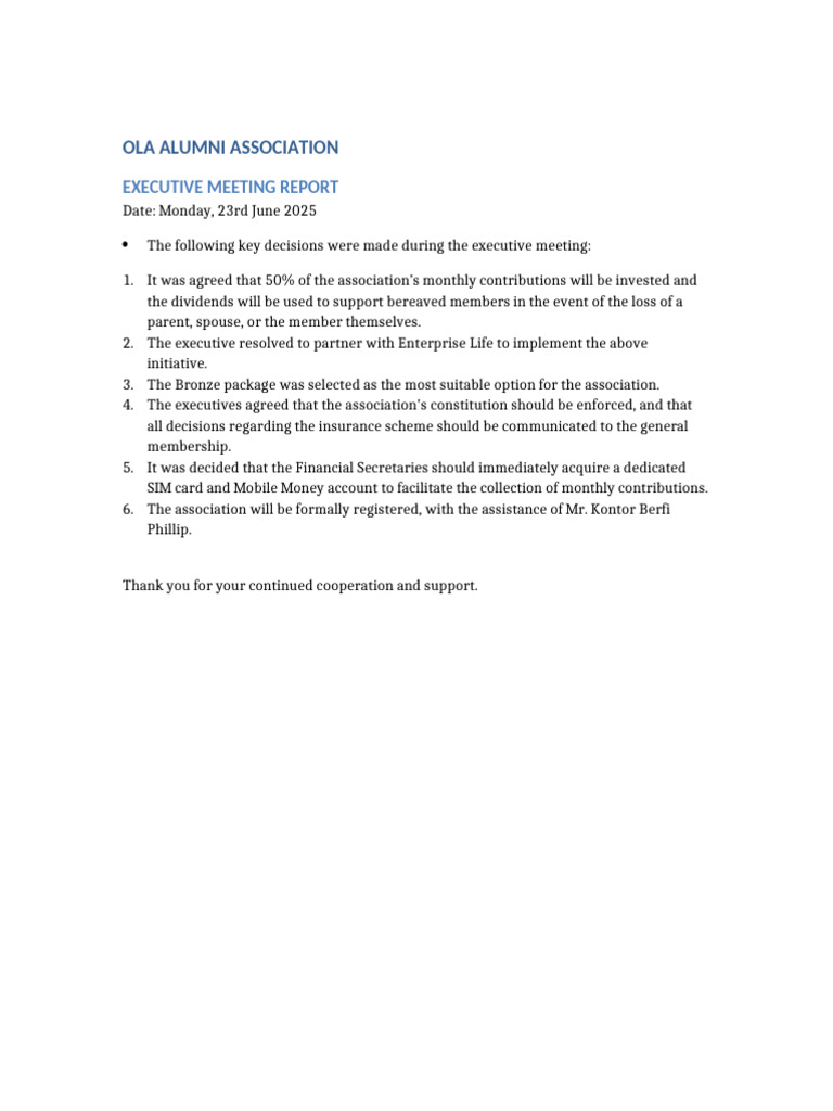 OLA Executive Meeting Report June 2025 | PDF