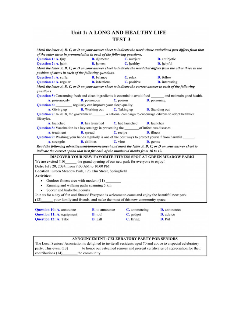 Unit 1. Test 3 | PDF