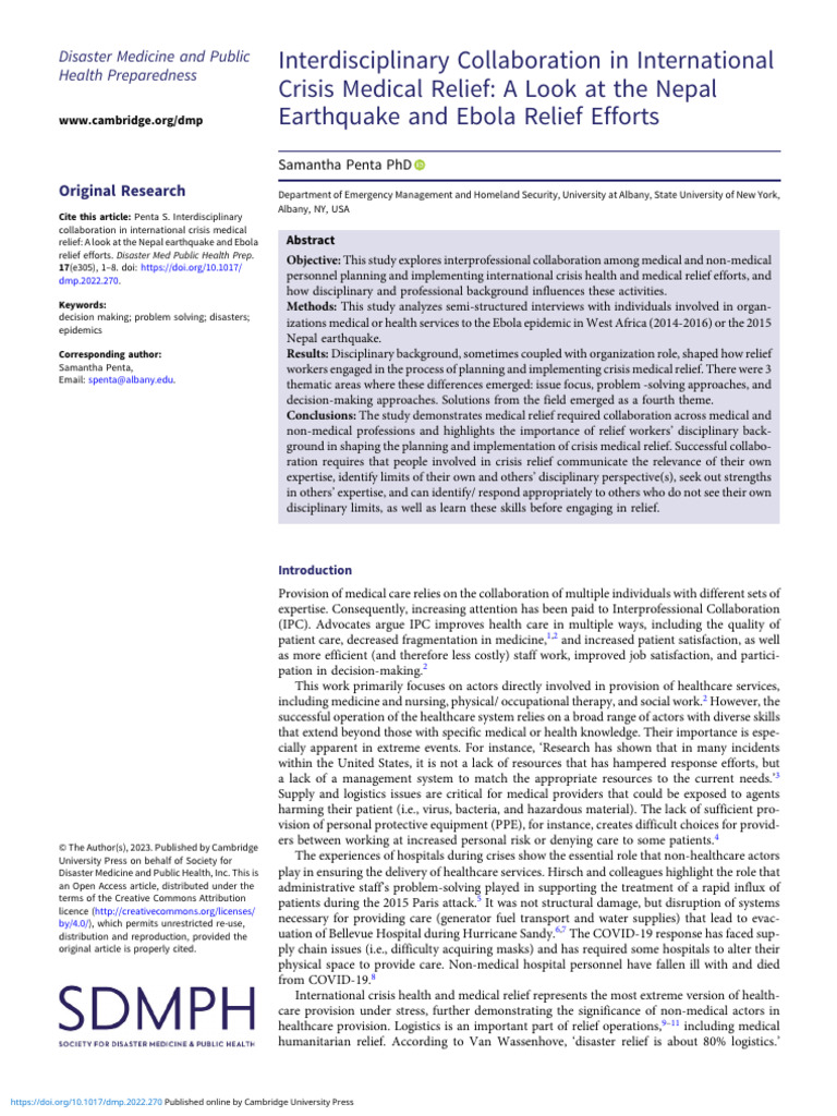 Interdisciplinary Collaboration in International C | PDF | Emergency ...