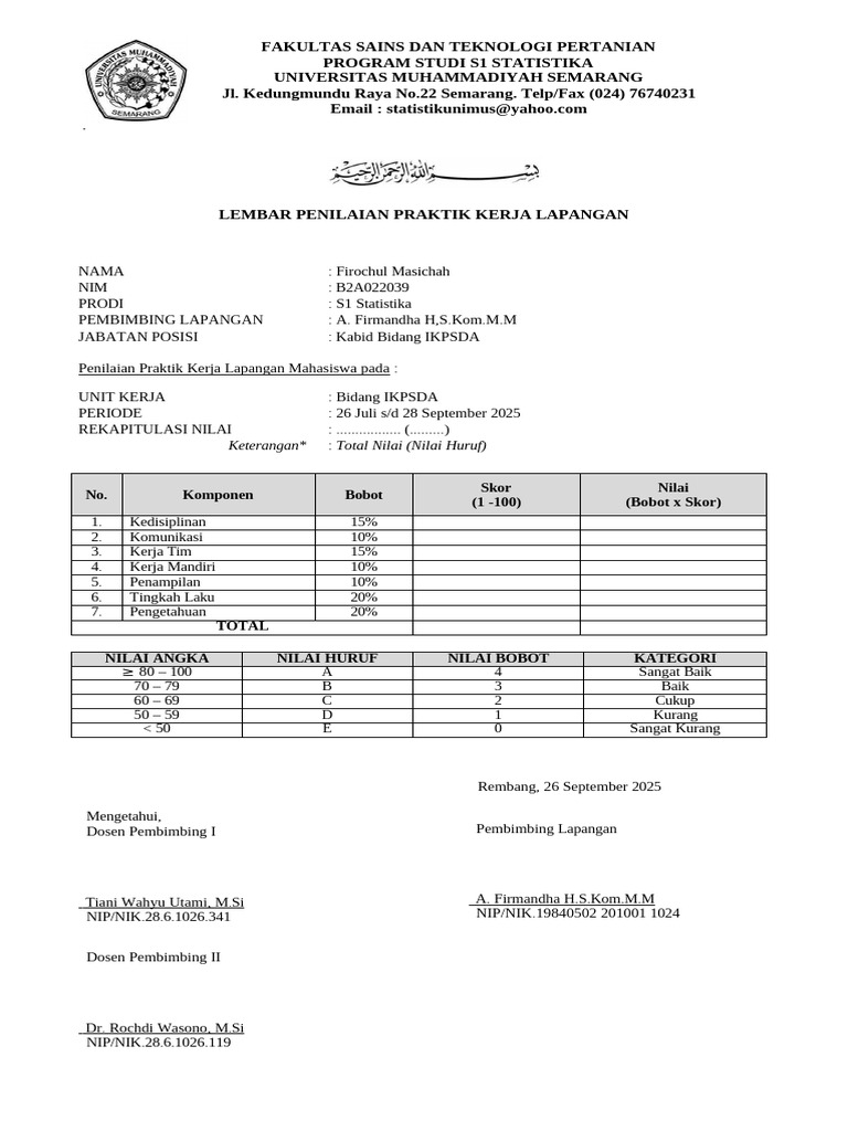 Lembar Penilaian Kerja Praktek Umum 2023 | PDF