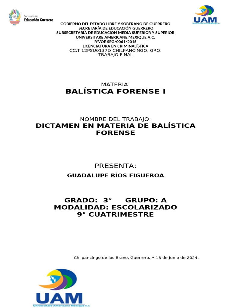 Dictamen Pericial en Balística Forense | PDF | Armas de fuego | Calibre